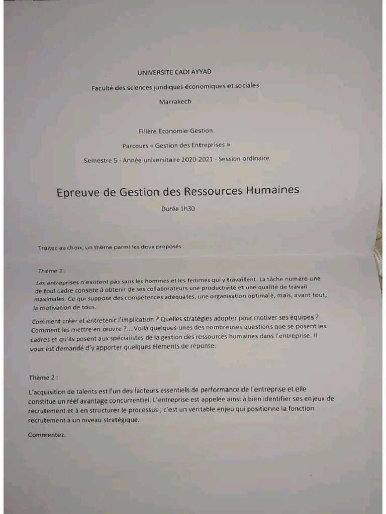 Exams GRH Benraiss Groupe 1 | PDF
