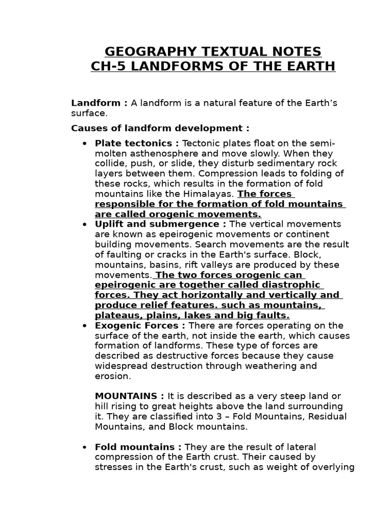 Landforms of the Earth Explained | PDF | Mountains | Plateau