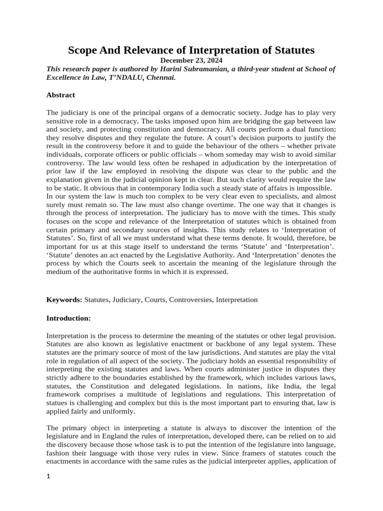 Scope and Relevance of Interpretation of Statutes | PDF | Statutory ...
