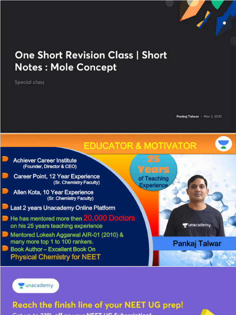 One Short Revision Class Short Notes Mole Concept No Anno | PDF