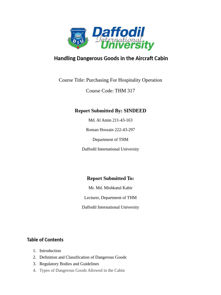 Assignment of Handling Dangerous Goods in Aircraft Cabins MKH Sir | PDF ...
