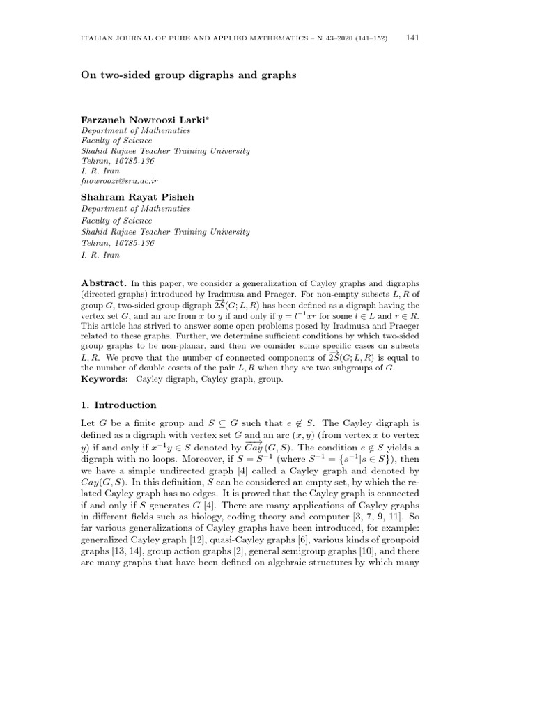 On Two Sided Group Digraphs and Graphs | PDF | Graph Theory | Group (Mathematics)