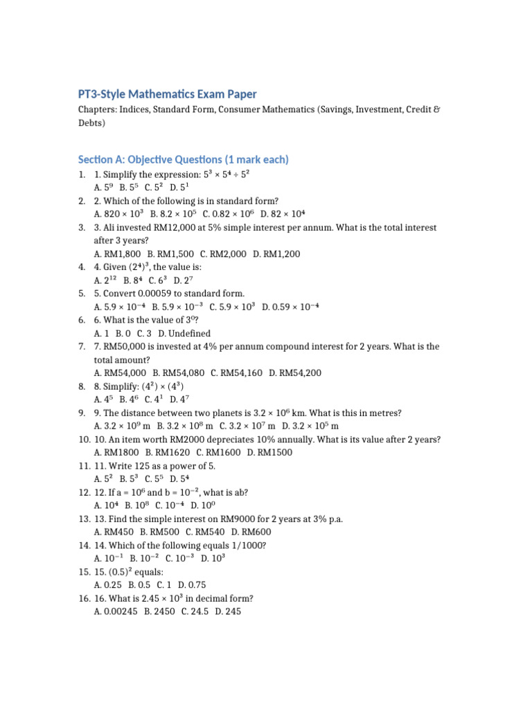 PT3 Mathematics Exam Paper Overview | PDF