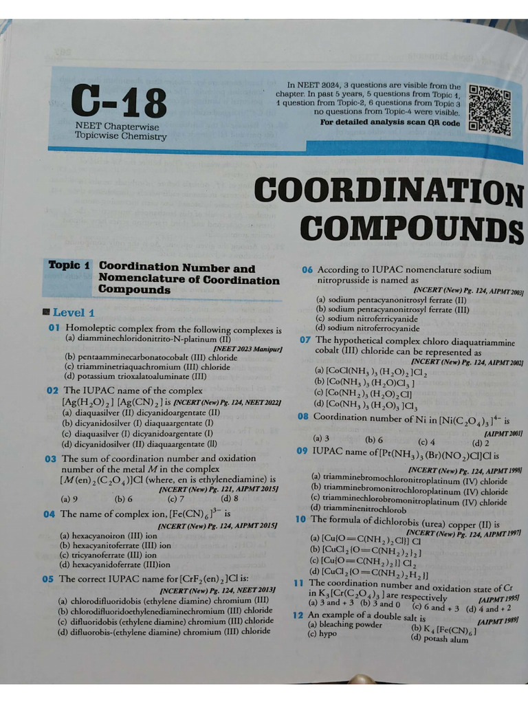 Coordination Compound Pyq (NEET) | PDF