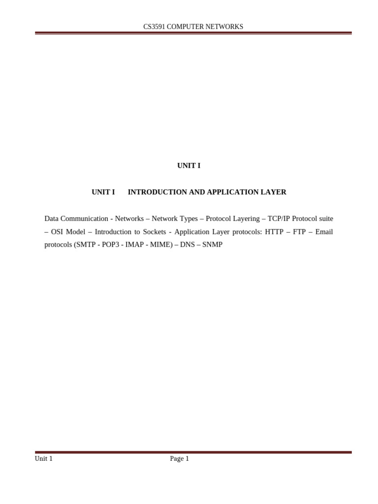 Unit I | PDF | Network Socket | Internet Protocol Suite
