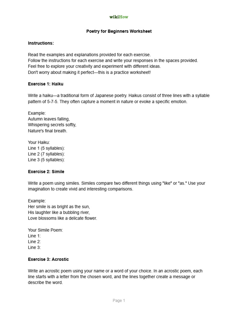 Poetry Writing Exercises for Beginners | PDF