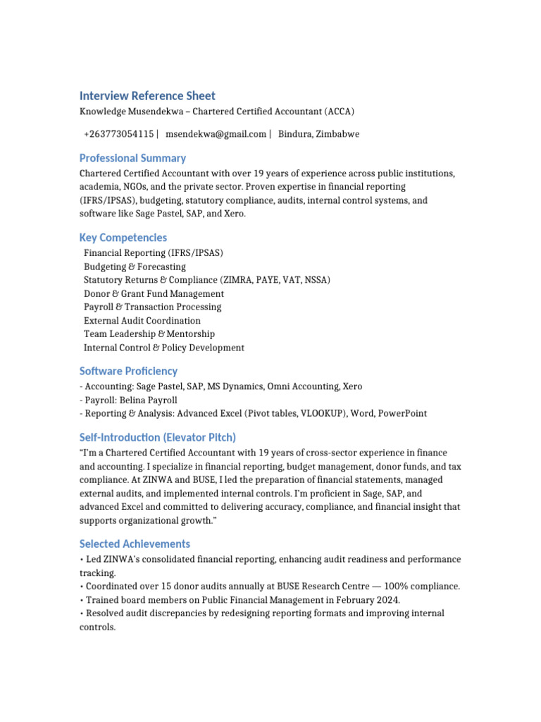 Chartered Accountant Interview Reference | PDF