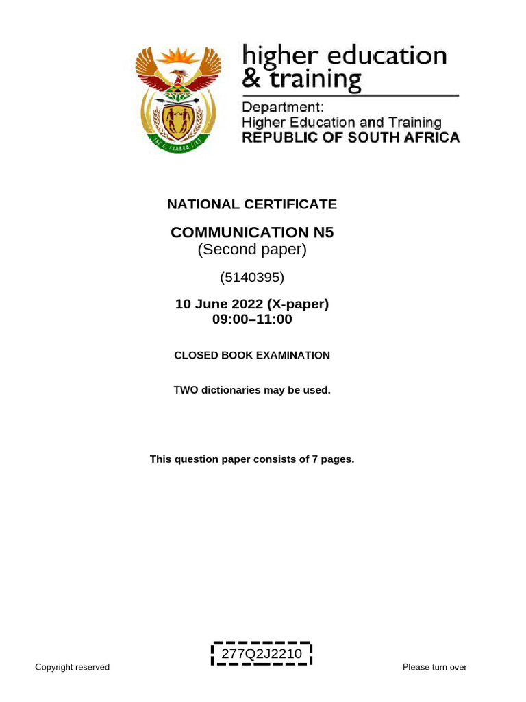 COMMUNICATION N5 P2 QP JUN 2022 Van Zyl, S | PDF | Communication ...