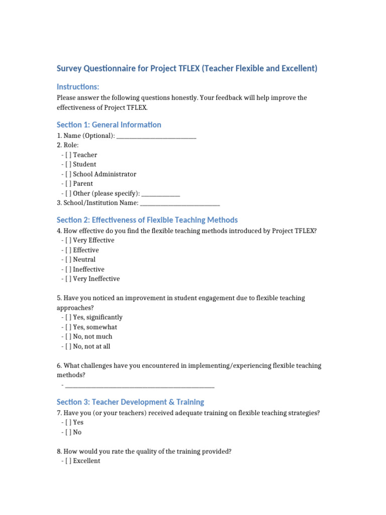 Survey_Questionnaire_Project_TFLEX | PDF | Teachers | Teaching Method