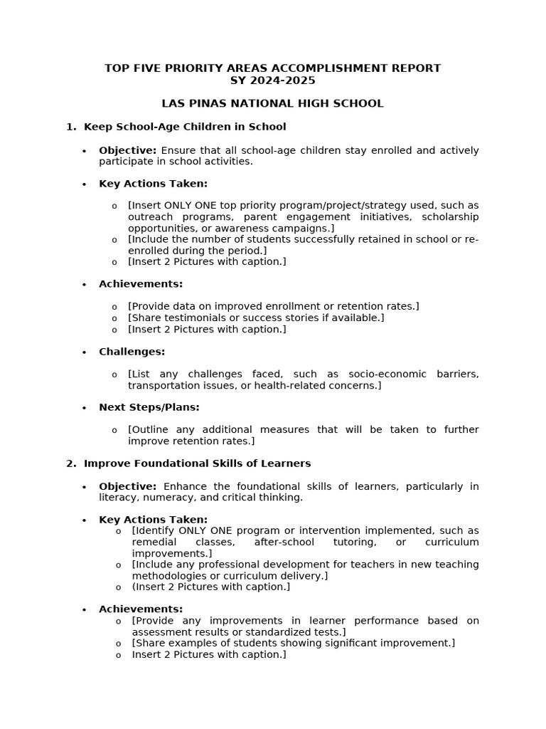 Top 5 Priority Areas Accomplishment Report Template | PDF | Mentorship ...