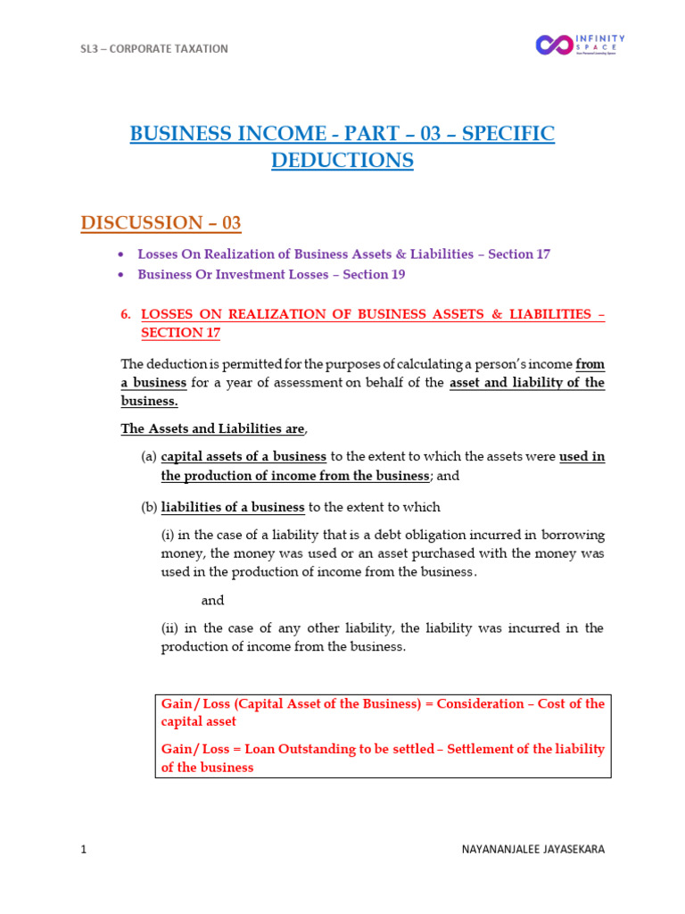 Part - 03 - Specific Deductions - Discussion 3 - Sec 17 & 19 | PDF ...