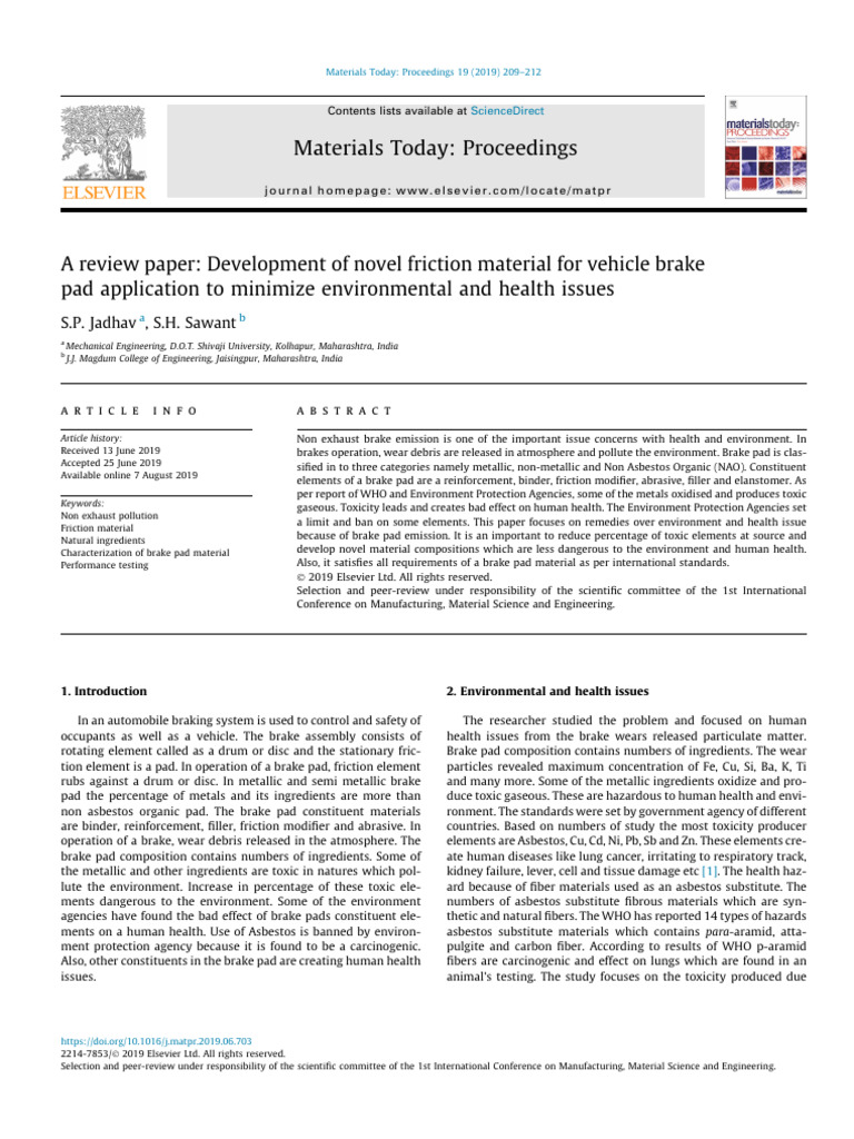 2019 - A Review Paper Development of Novel Friction Material For ...