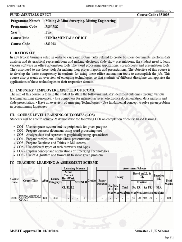 Fundamentals of ICT Course Overview | PDF | Computer Data Storage ...