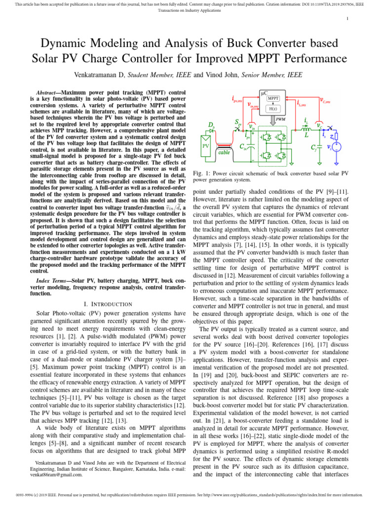 Dynamic Modeling and Analysis of Buck Converter Based Solar PV Charge ...