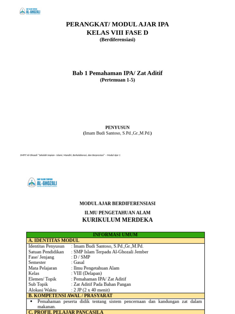 Modul Ajar IPA Kelas VIII: Zat Aditif | PDF