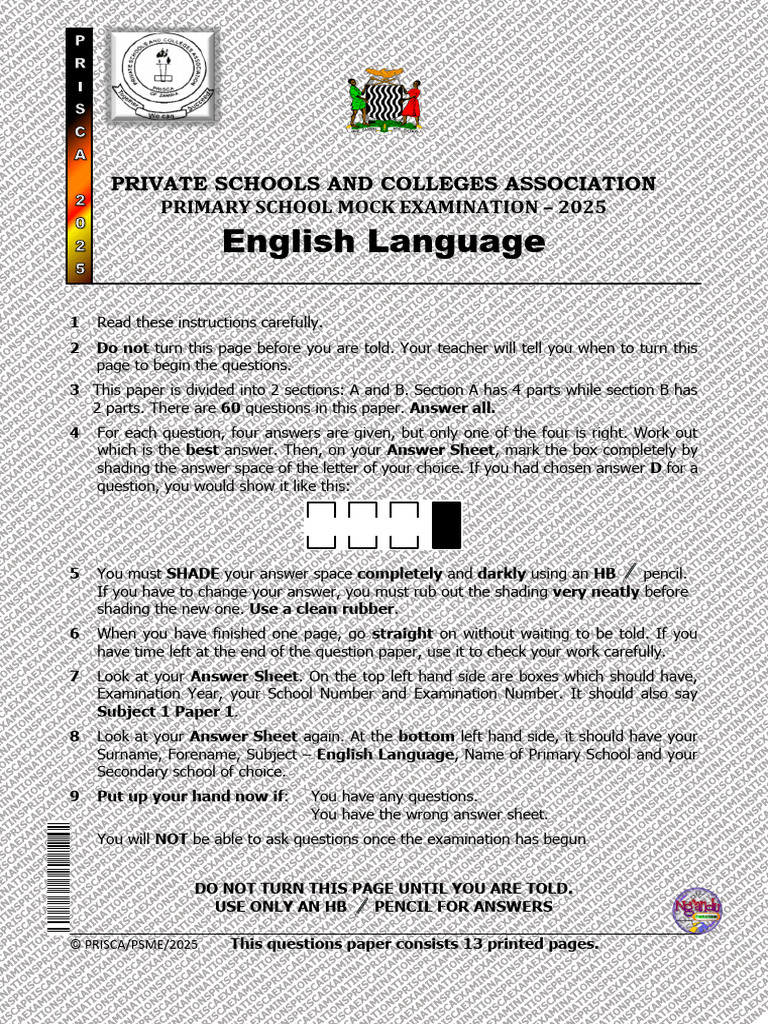 Grade 7 English Mock Exam 2025 | PDF | Water | Water Vapor