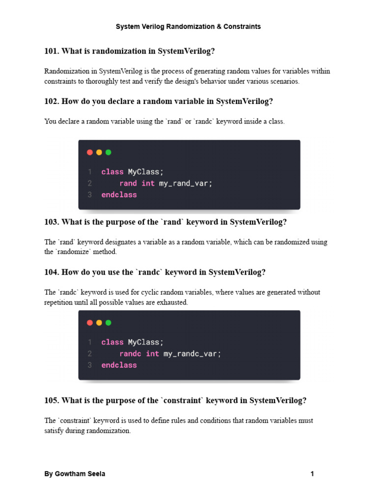 System Verilog Interview Question S Part 6 | PDF | Probability ...