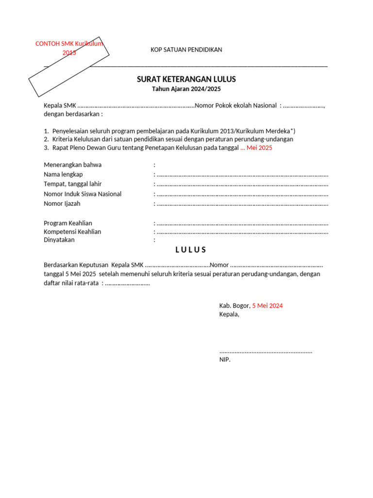 Contoh SKL 2025 Versi Versi Edaran | PDF