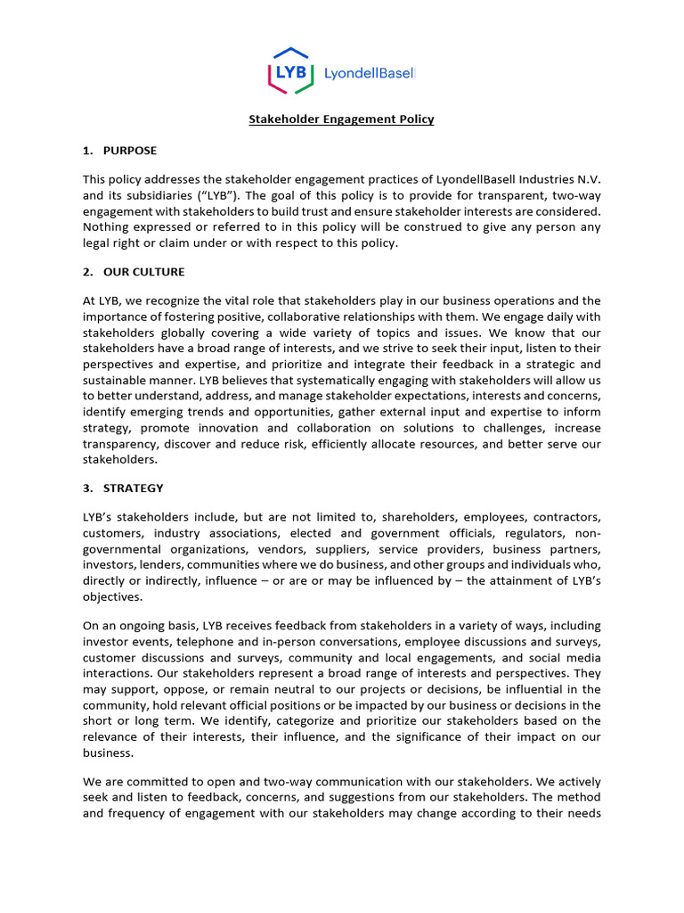 Stakeholder Engagement Policy Overview | PDF | Stakeholder (Corporate ...