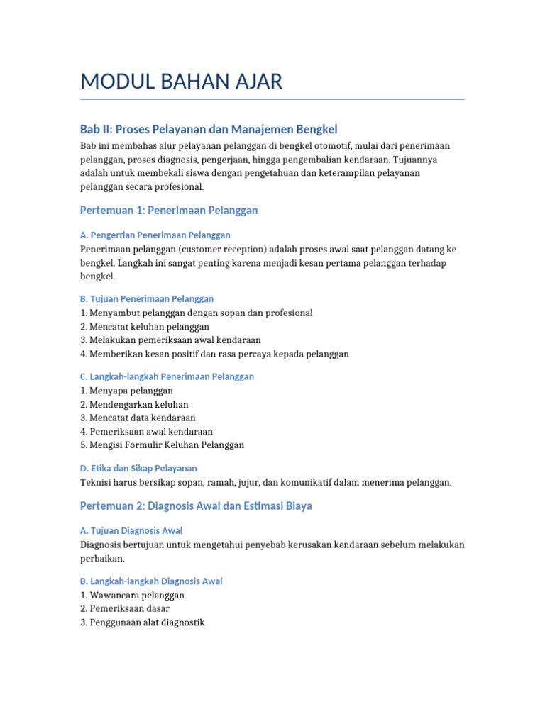 Modul Bab 2 Proses Pelayanan Bengkel | PDF
