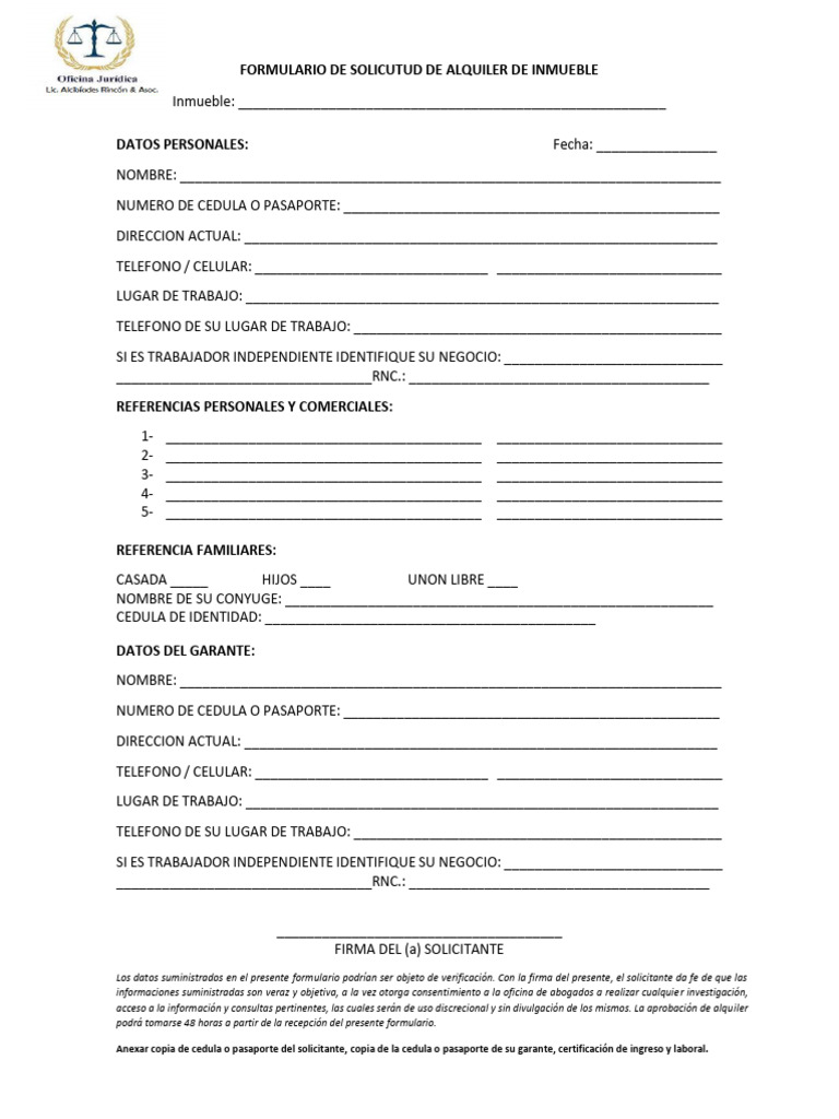 Formulario de Solicitud de Alquiler | PDF