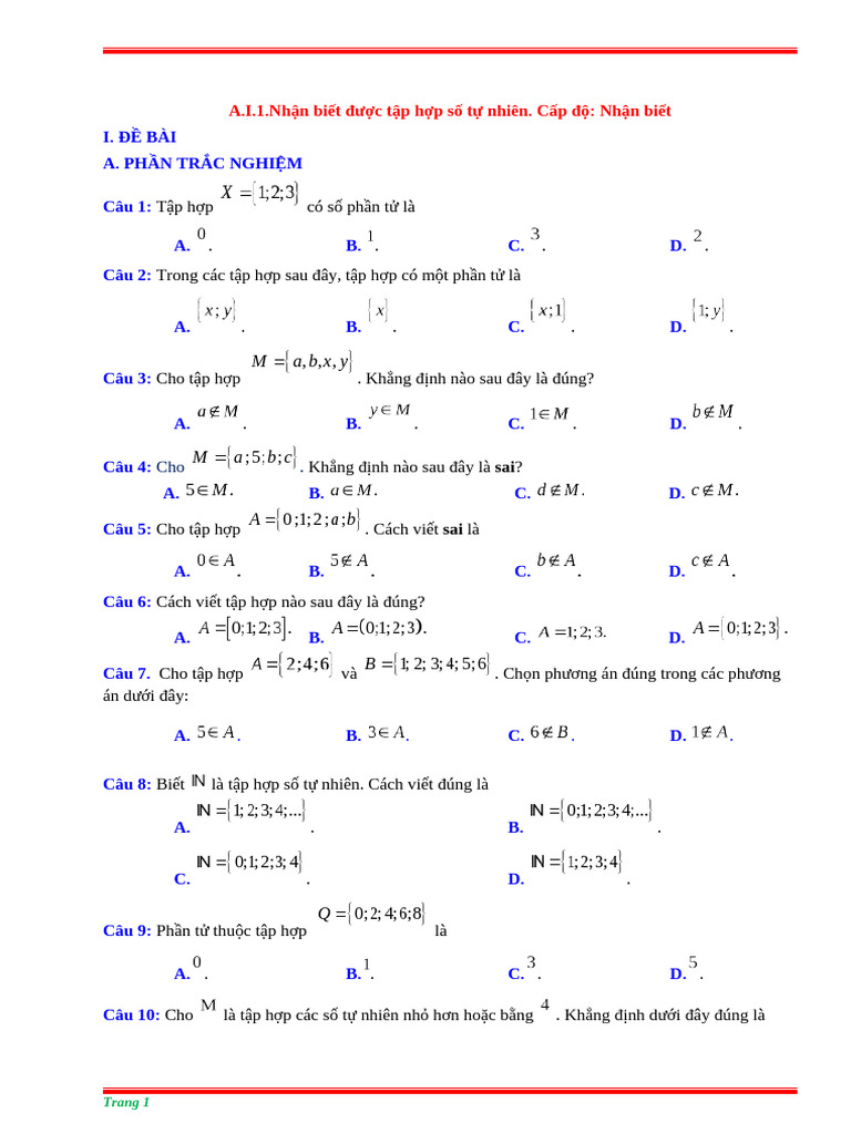 NHCH Toan6 1 Nhan Biet Duoc Tap Hop So Tu Nhien | PDF