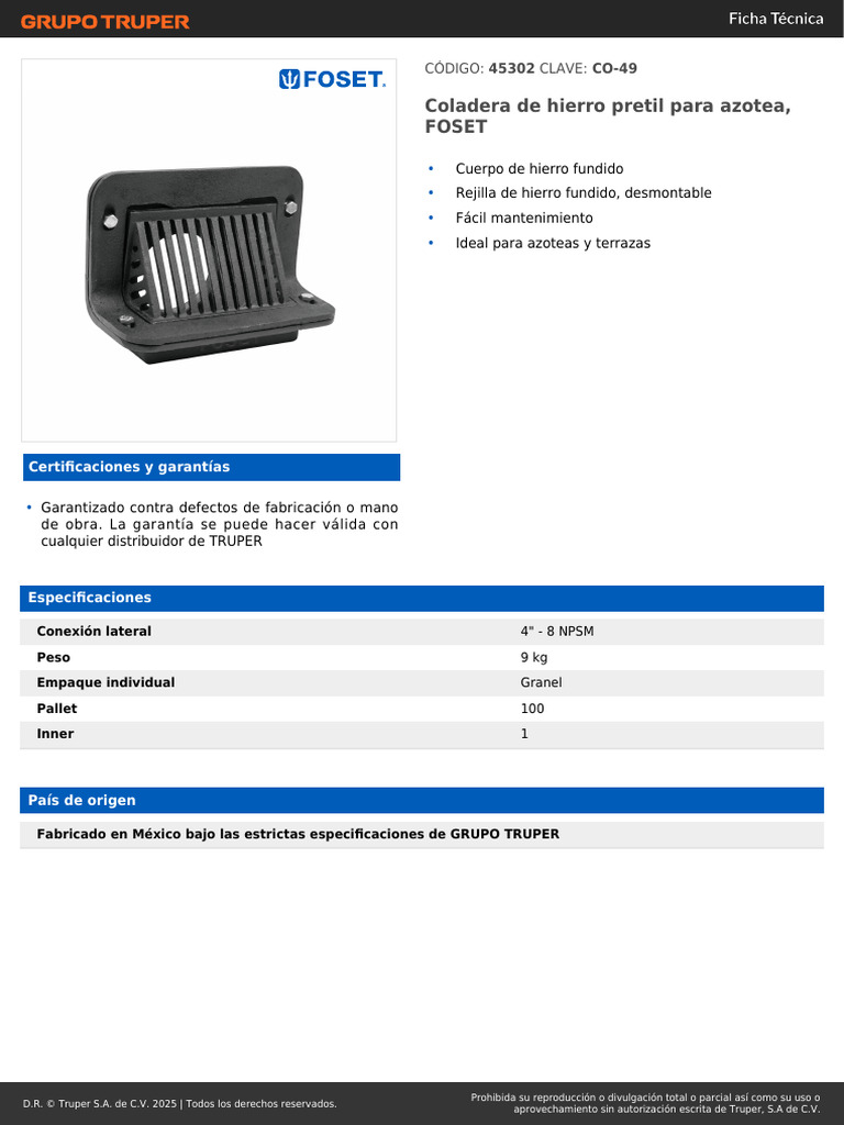 Coladera de Pretil Foset | PDF