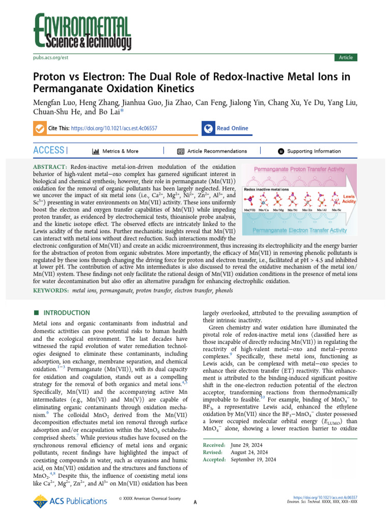 Luo Et Al 2024 Proton Vs Electron The Dual Role of Redox Inactive Metal ...