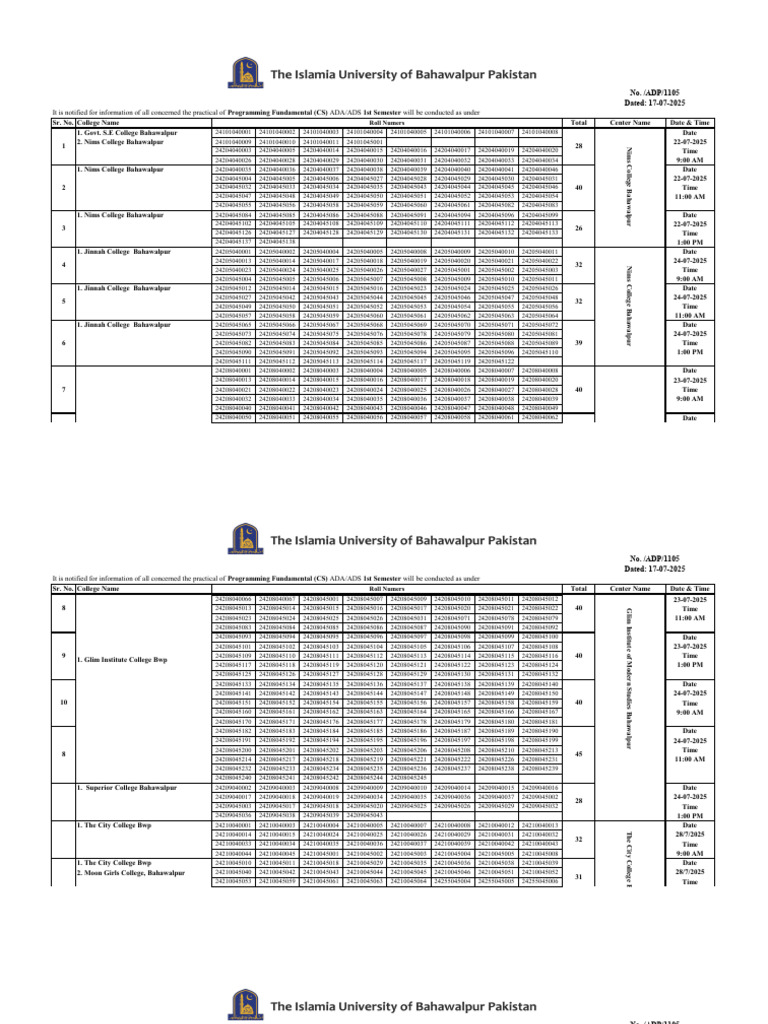 Practical Schedule Programming Fundamental (CS) ADP 1st (2024-26) | PDF