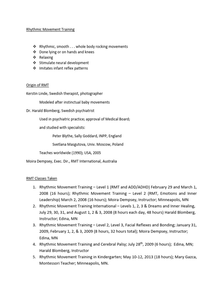 Rhythmic Movement Training | PDF