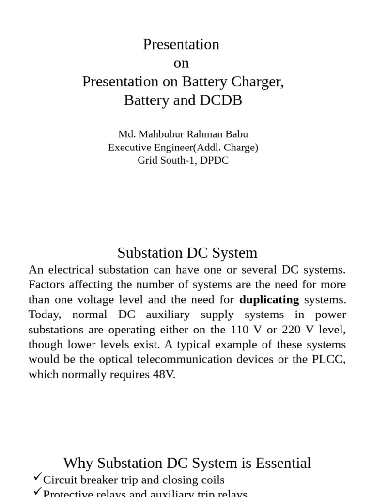 Presentation On Battery Charger, Battery and DCDB | PDF | Battery ...