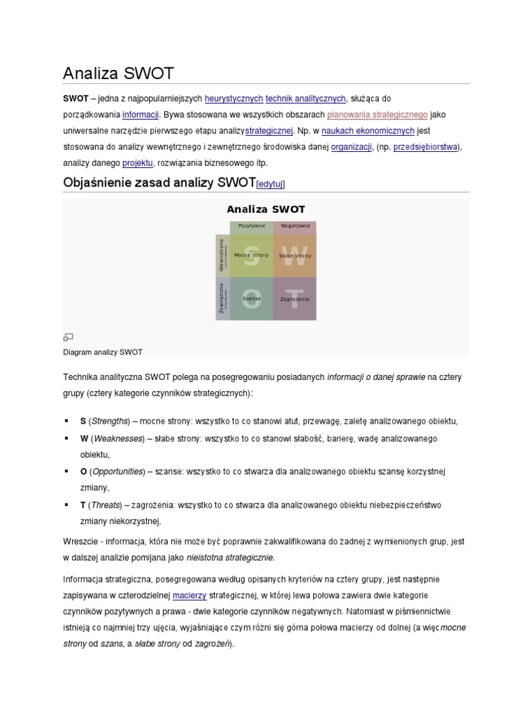 Analiza SWOT - Wikipedia | PDF