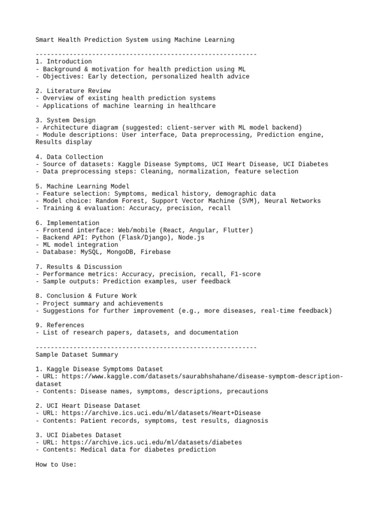 Smart Health Prediction System Overview | PDF