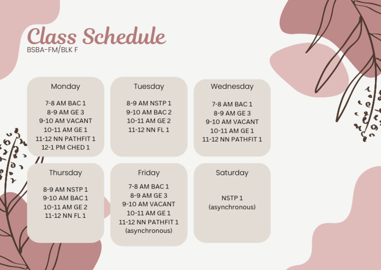 Pink Aesthetic A4 Landscape Class Schedule | PDF