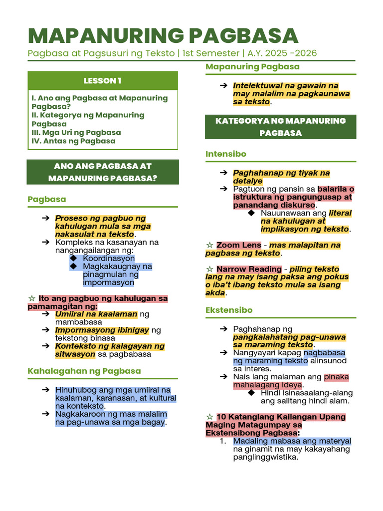 G12 - PAGBASA AT PAGSURI - 1st Quarter | PDF