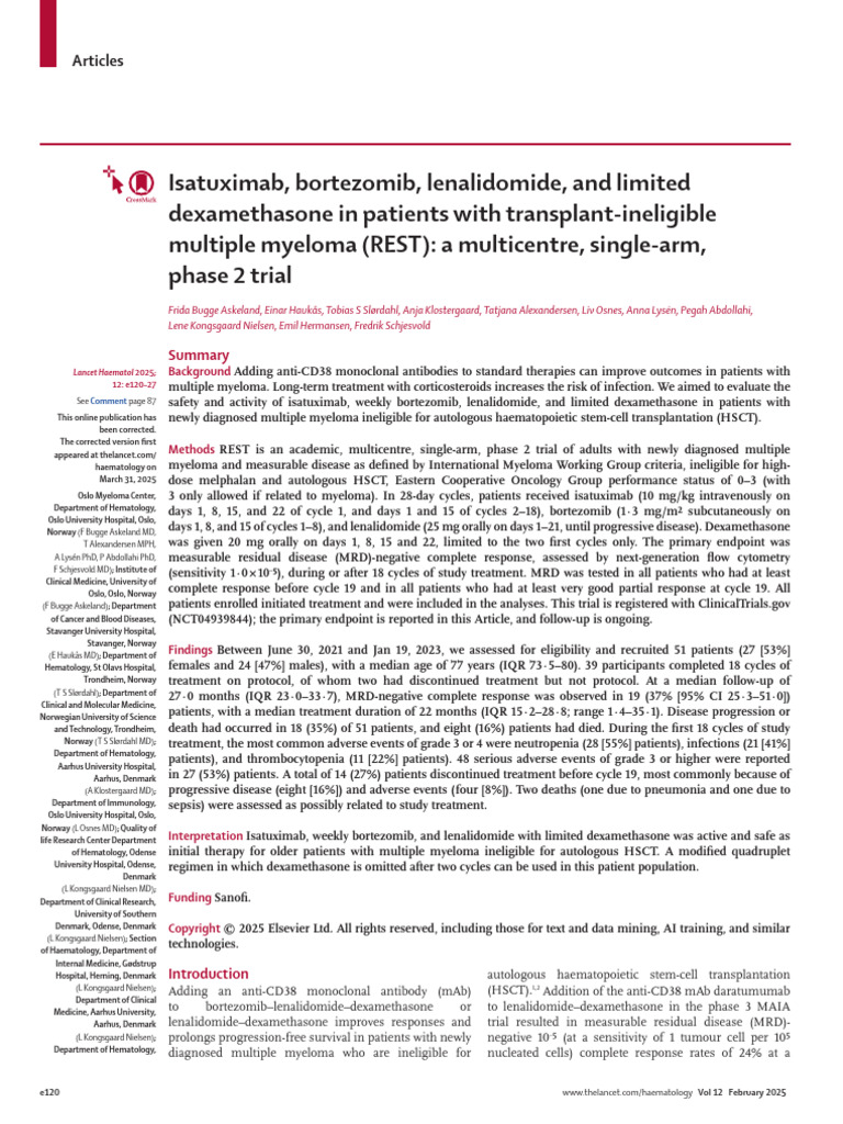 Isatuximab, Bortezomib, Lenalidomide, and Limited Dexamethasone in ...