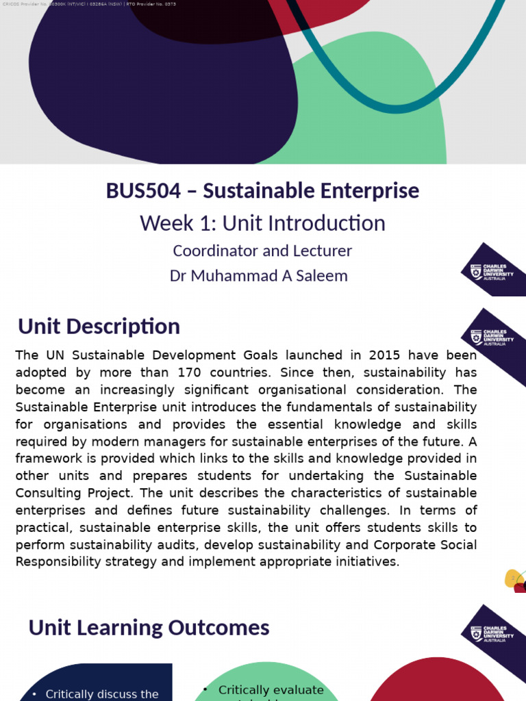 Sustainable Enterprise Unit Overview | PDF | Sustainability ...