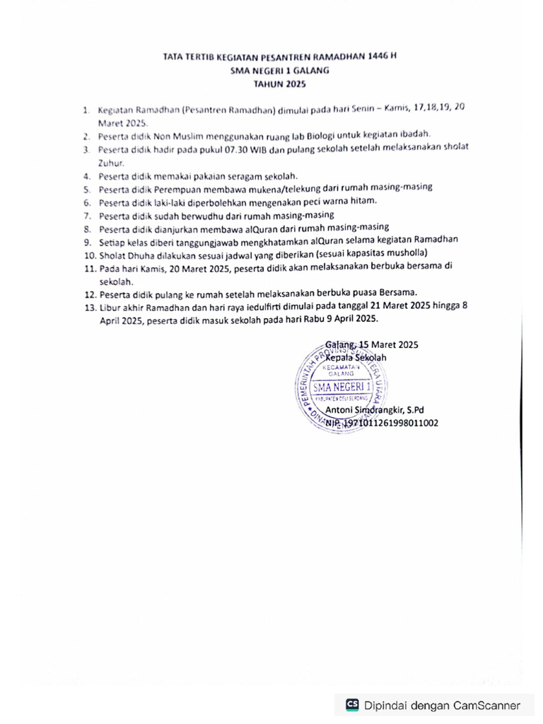 Tata Tertib Kegiatan Pesantren Ramadhan 1446 H | PDF