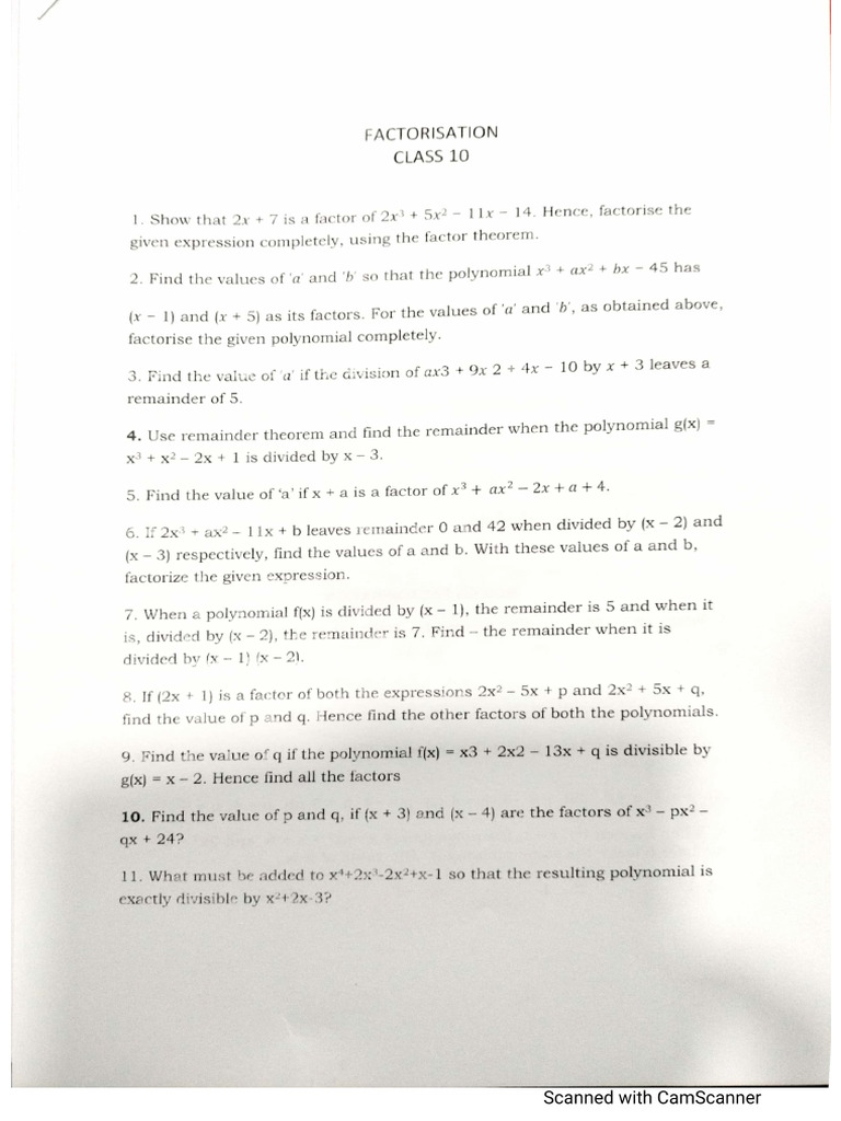 Factorisation Worksheet | PDF