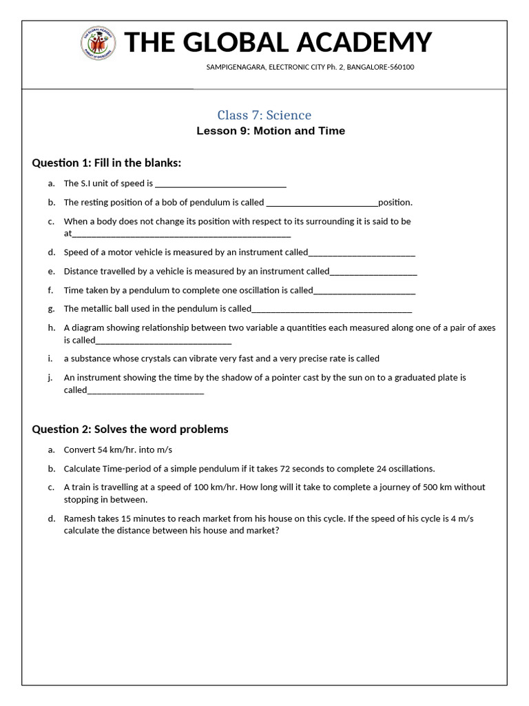 Class 7 Science Lesson 9 Worksheet | PDF