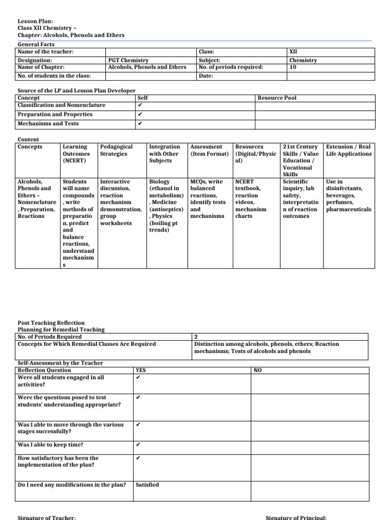 7 Lesson - Plan - Alcohols - Phenols - Ethers - Class - XII | PDF ...