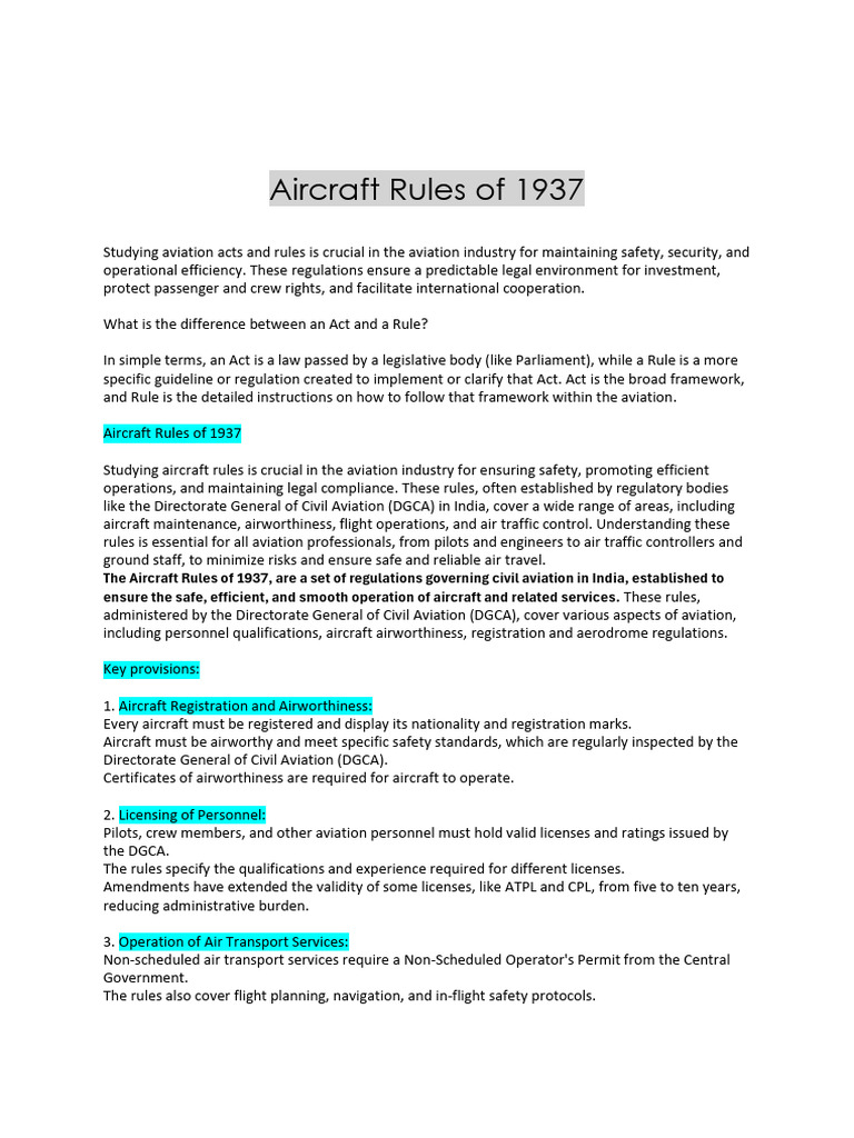 Overview of Aircraft Rules 1937 | PDF | Aviation | Dangerous Goods