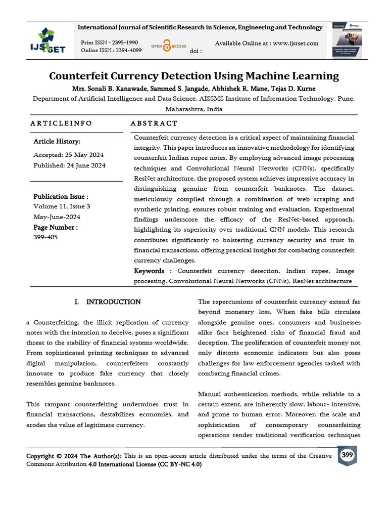 Counterfeit Currency Detection Using Machine Learn | PDF | Algorithms | Machine Learning