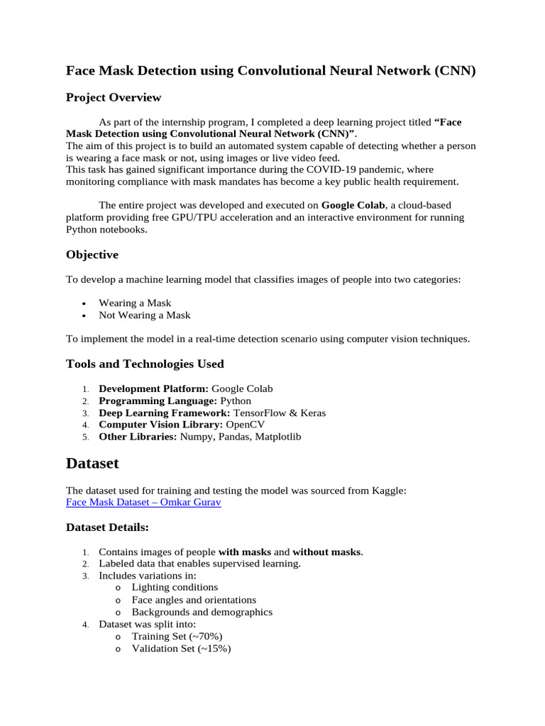 Face Mask Detection Using Convolutional Neural Network | PDF | Accuracy And Precision | Deep ...