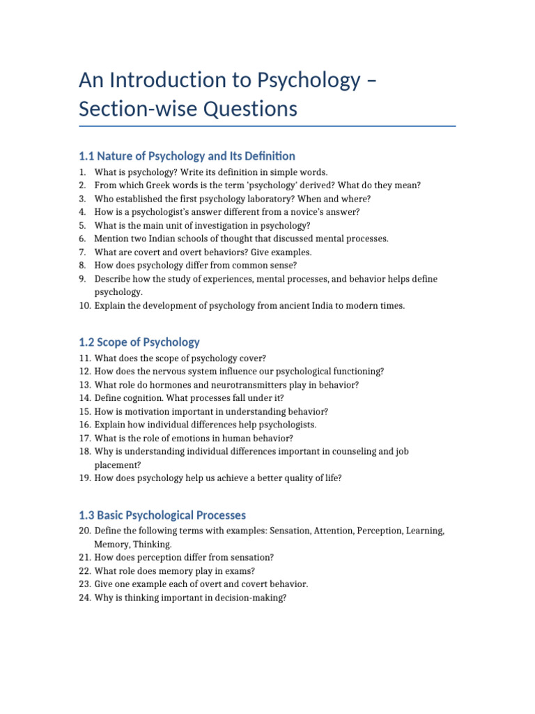 Psychology Overview: Key Concepts & Questions | PDF