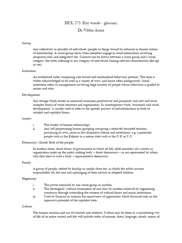 2025 - Hul275 - Key Words Glossary | PDF | State (Polity) | Ideologies