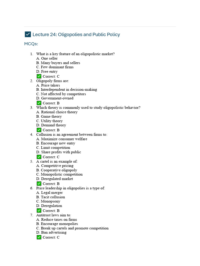 MGT610 FINALTERM MCQ M SUBJECTIVE (Handouts) | PDF | Oligopoly | Sustainability