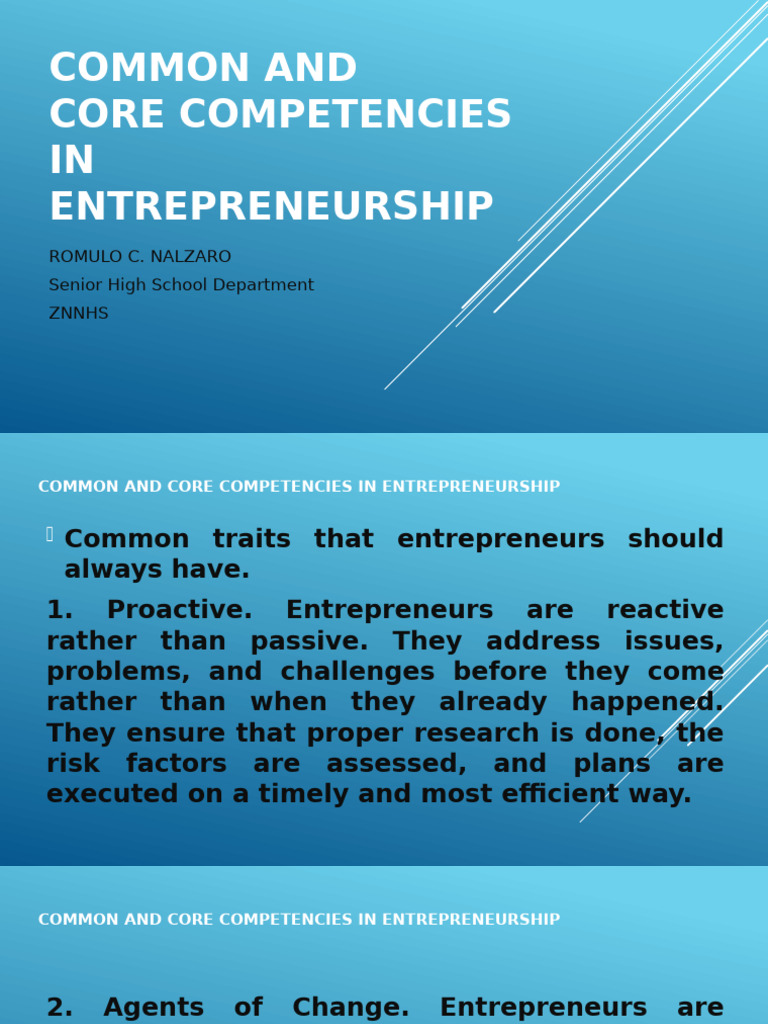 Common and Core Competencies | PDF | Entrepreneurship | Procedural ...