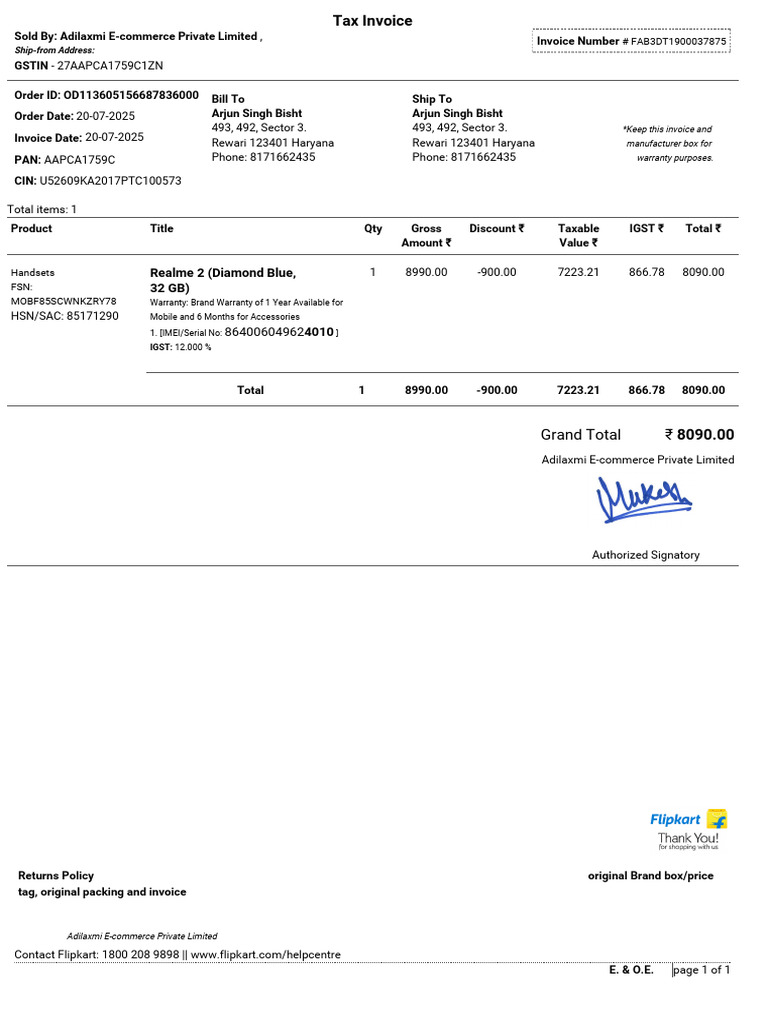 Realme 2 Invoice | PDF | Taxes