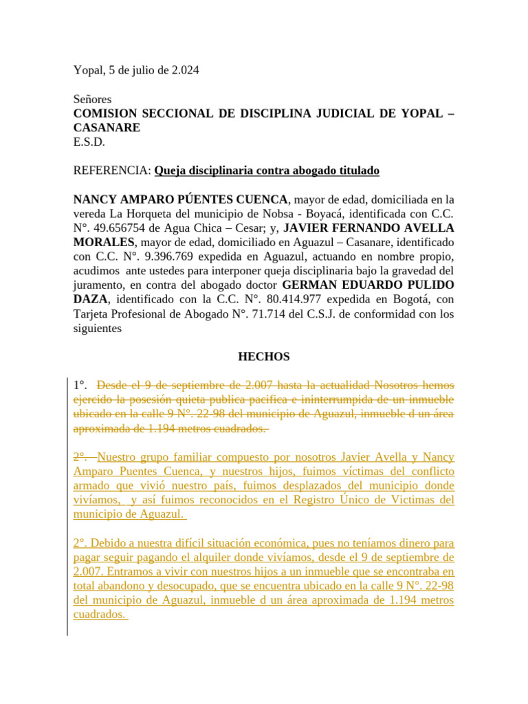 Queja Disciplinaria Ante Comision Seccional de Disciplina de Nancy y ...